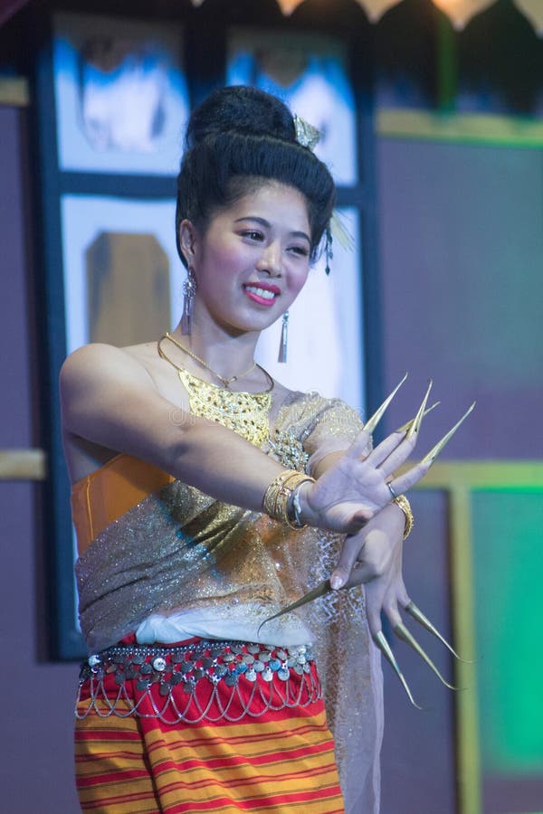 The Lady in Middle Thai Classical Dancing Suit is Showing Pattern of ...