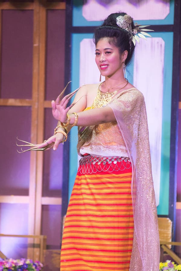 The Lady in Middle Thai Classical Dancing Suit is Showing Pattern of ...