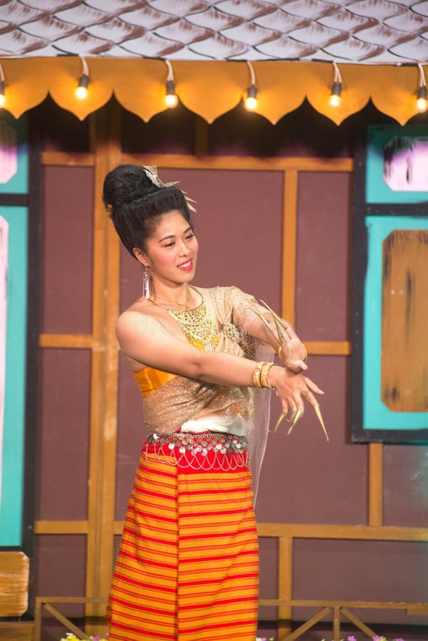 The Lady in Middle Thai Classical Dancing Suit is Showing Pattern of ...