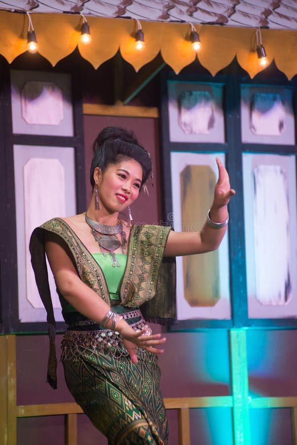 The Lady in Middle Thai Classical Dancing Suit is Showing Pattern of ...