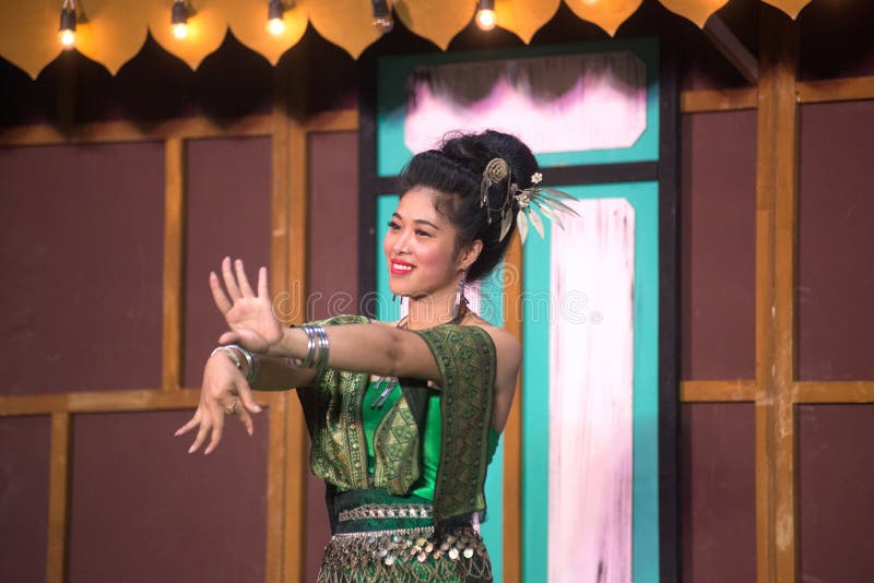 The Lady in Middle Thai Classical Dancing Suit is Showing Pattern of ...