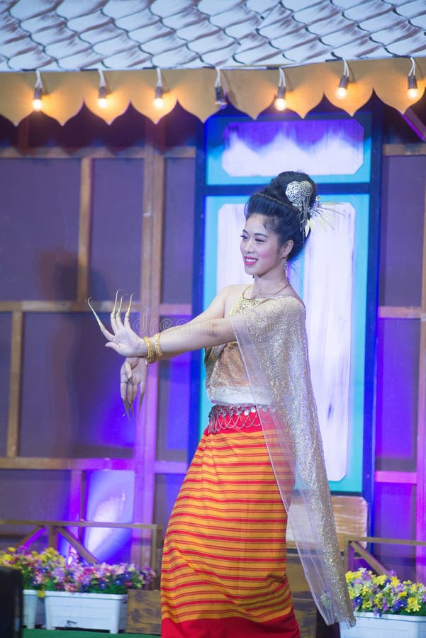 The Lady in Middle Thai Classical Dancing Suit is Showing Pattern of ...