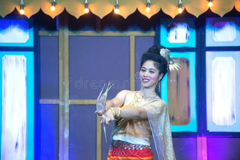 The Lady in Middle Thai Classical Dancing Suit is Showing Pattern of ...