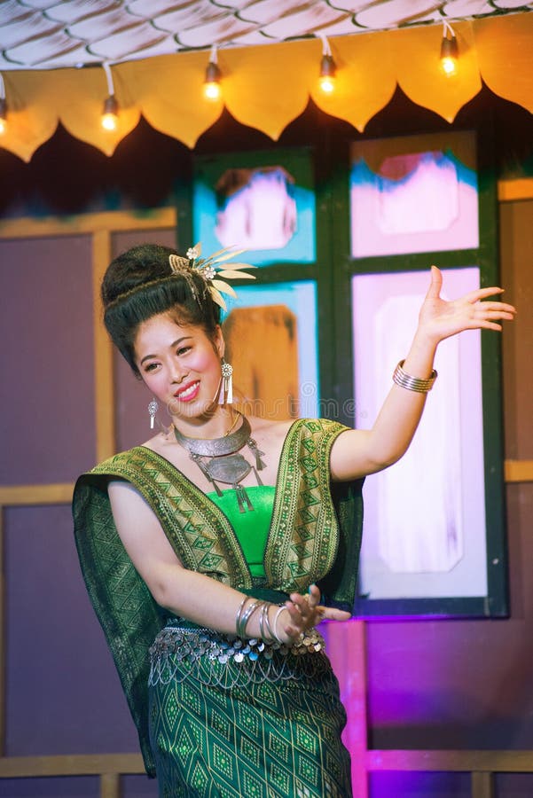 The Lady in Middle Thai Classical Dancing Suit is Showing Pattern of ...