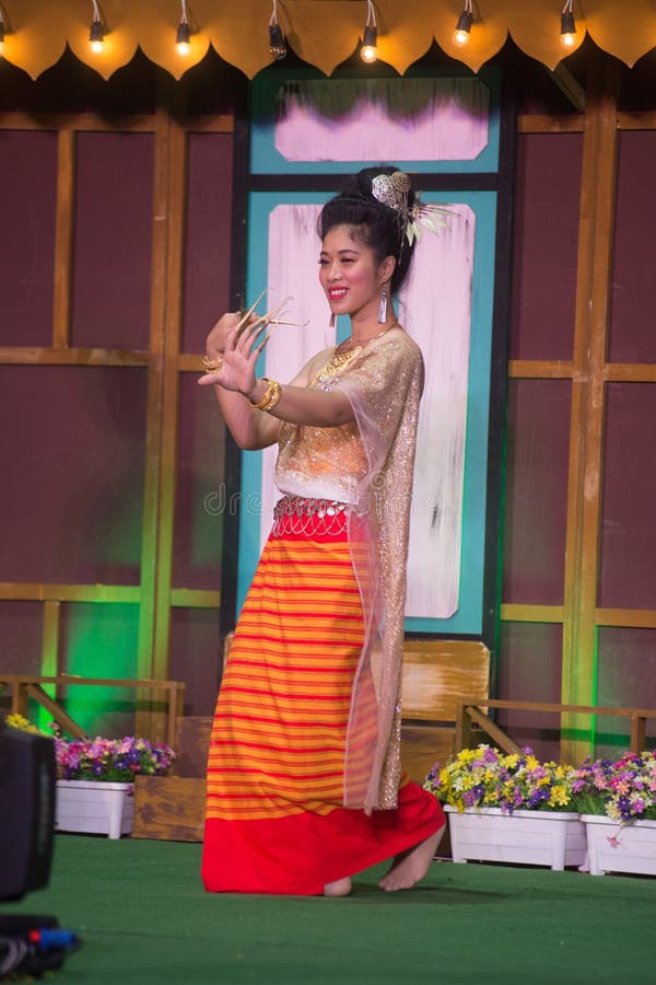 The Lady in Middle Thai Classical Dancing Suit is Showing Pattern of ...