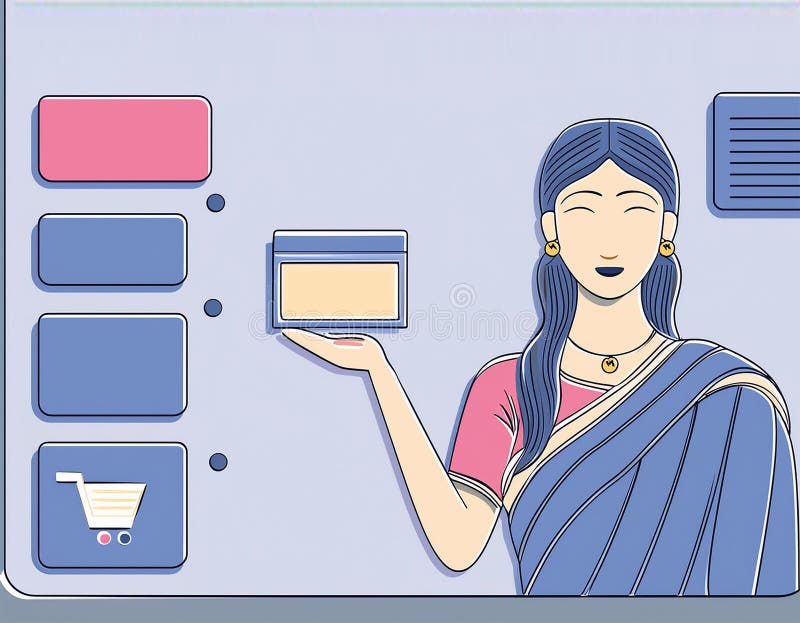 A Lady Model Selling a Product Online Stock Illustration - Illustration ...