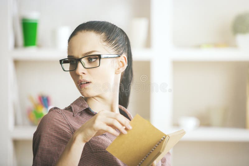Lady with notepad stock photo. Image of education, female - 80555438