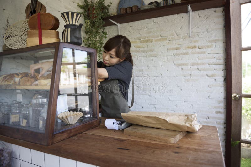 Lady Owner of Bakery Shop Preparing Pastry Stock Photo - Image of ...