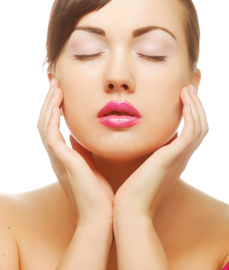 Lady with pink lips stock photo. Image of beautiful, lips - 46857730