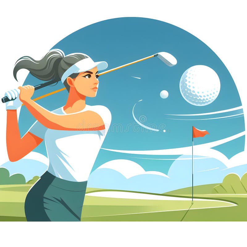Lady Player Golf Sport Cartoon Stock Illustration - Illustration of ...