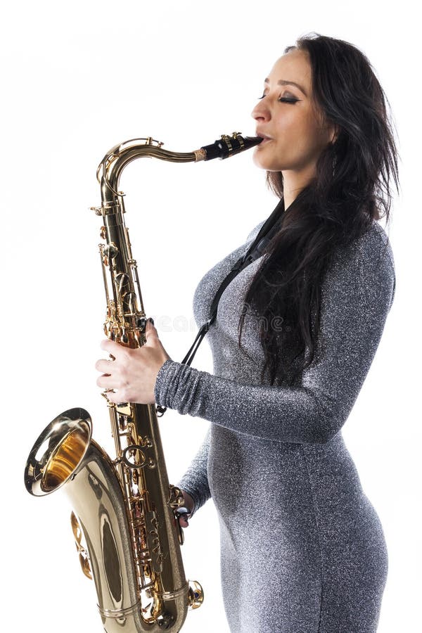 Lady Playing the Sax stock image. Image of playing, instrument - 62671023