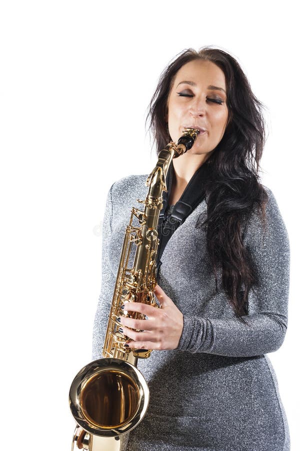 Lady Playing the Sax stock image. Image of young, lady - 62671049