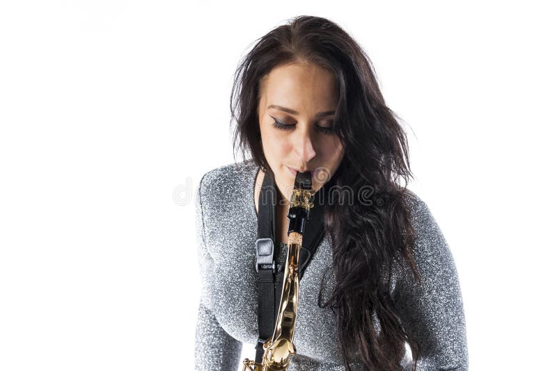 Lady Playing the Sax stock image. Image of playing, tenor - 62671069