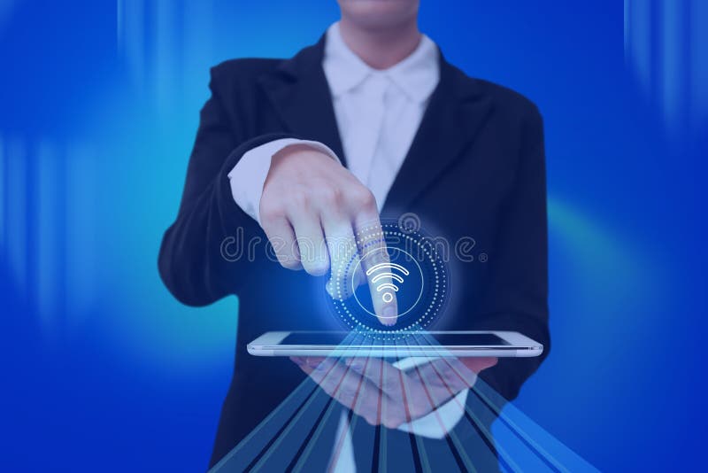 Lady Pressing Screen of Mobile Phone Showing the Futuristic Technology ...