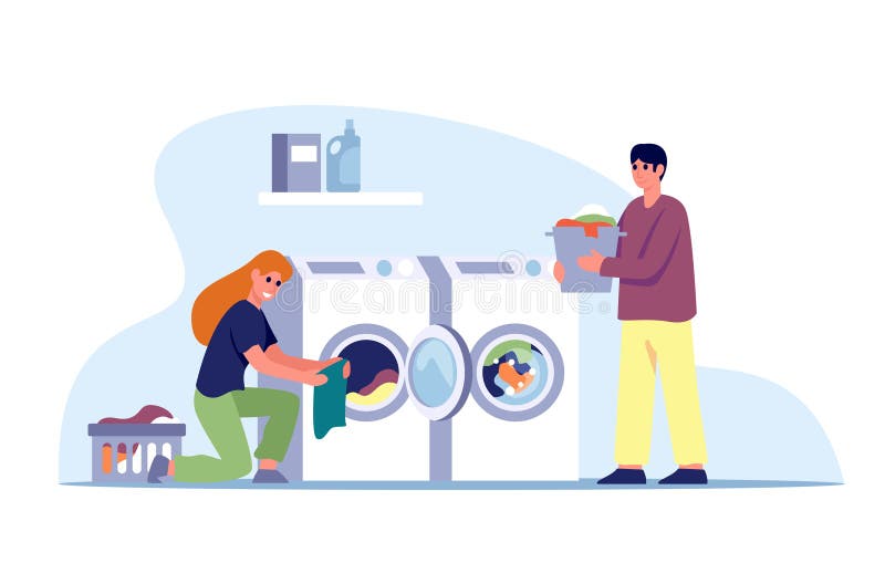 Lady Putting Clothes in Washing Machine, Doing Laundry. Concept of Home ...