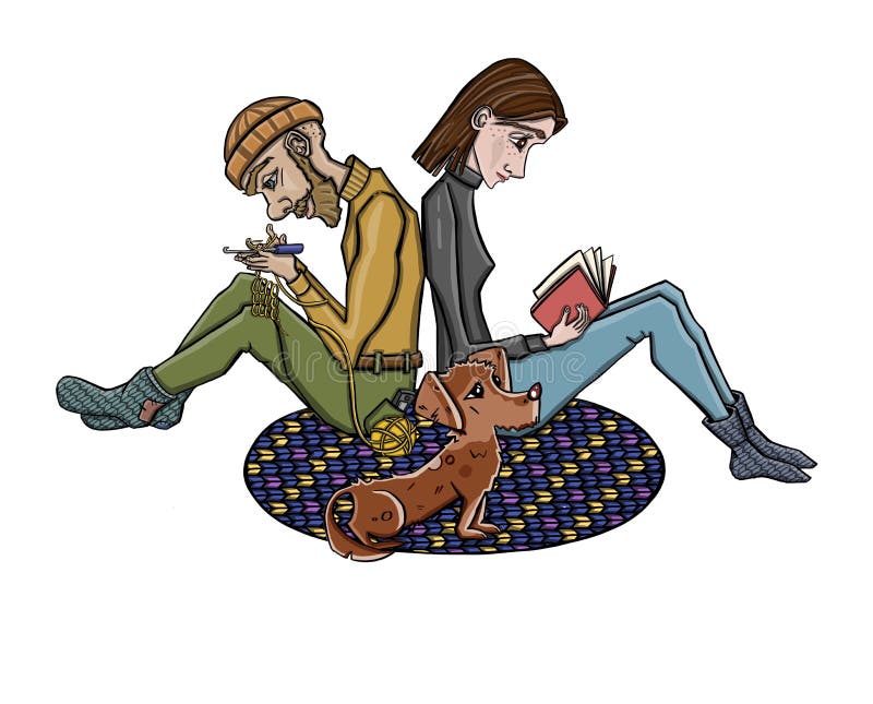 Lady Reading with Lamp and Books Stock Illustration - Illustration of ...