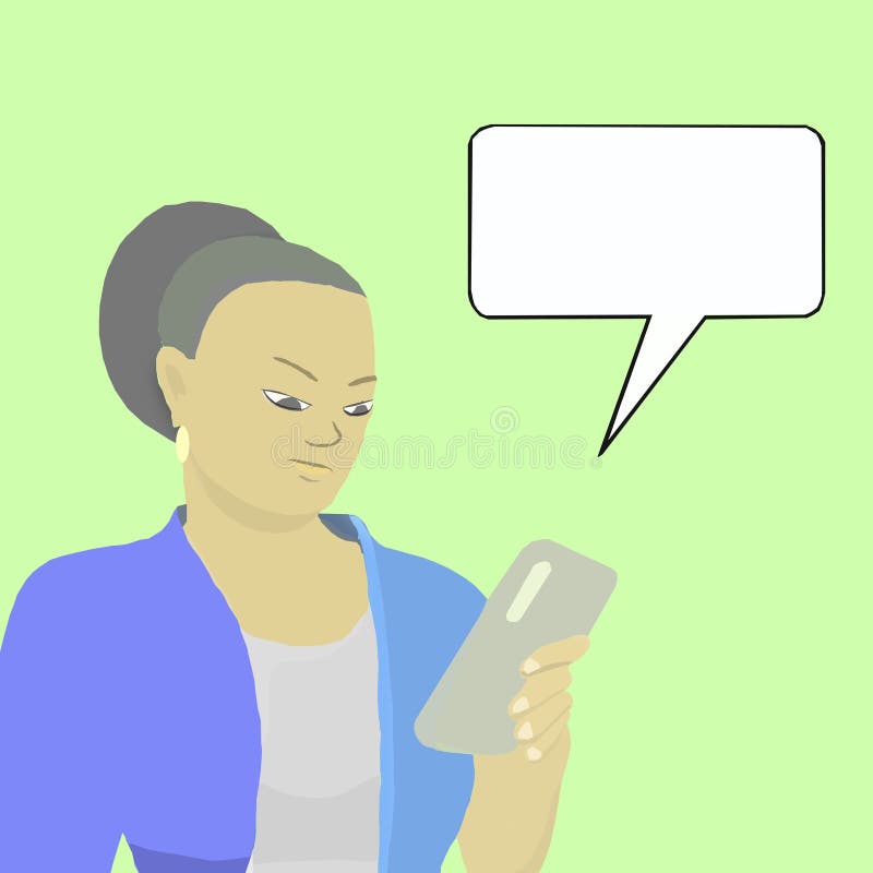 Lady Reading Text Message on Mobile Phone, Illustration Stock ...