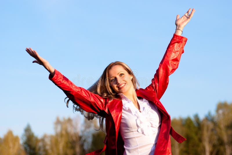 Lady in red stock photo. Image of autumn, adult, jacket - 11060462