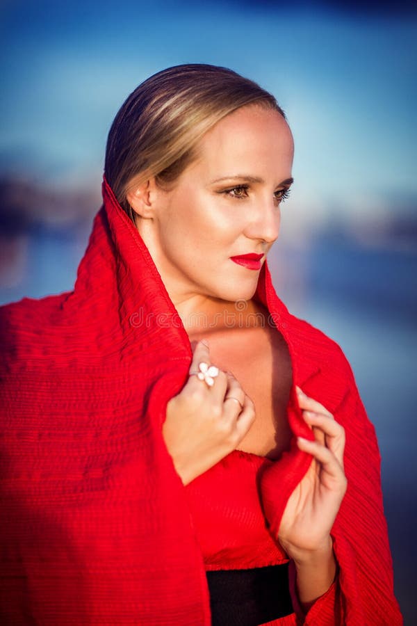 Lady in red stock image. Image of beautiful, hainan, beauty - 49643109