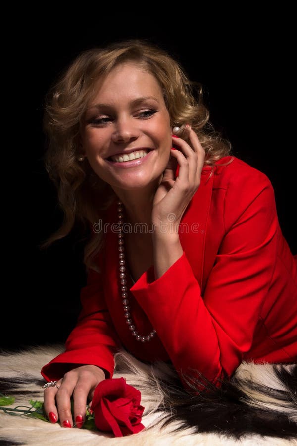 Lady in red with rose stock photo. Image of glamour, coquette - 20233290