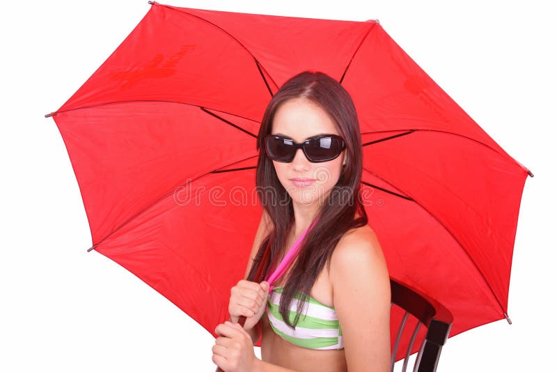Lady with a red umbrella stock photo. Image of looking - 19453496