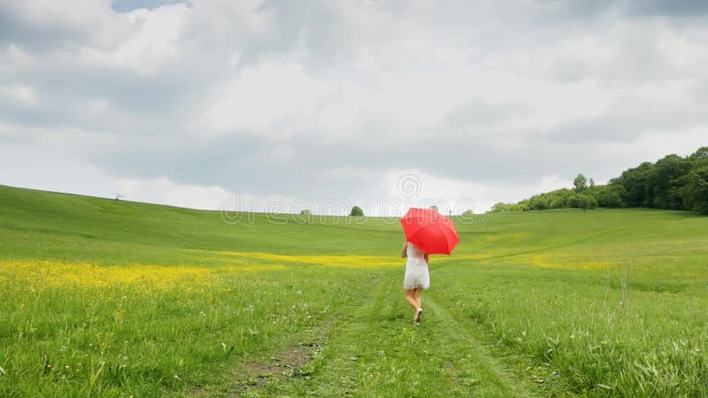 Lady with a red umbrella stock video. Video of beautiful - 54271267