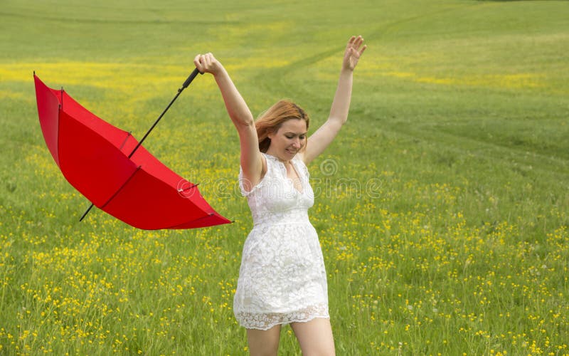 Lady with a red umbrella stock image. Image of young - 54278687