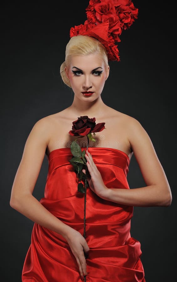 Girl in red roses stock image. Image of cosmetology, girl - 13306957