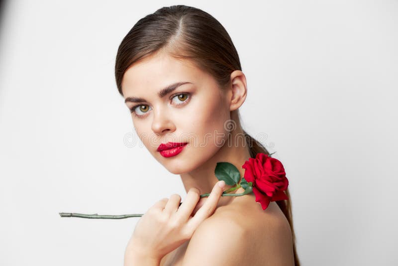 Lady with the rose stock image. Image of glamour, beautiful - 64187735