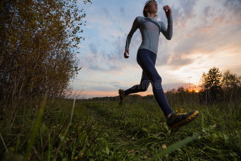 Lady runner stock photo. Image of exercise, meadow, drill - 80153978