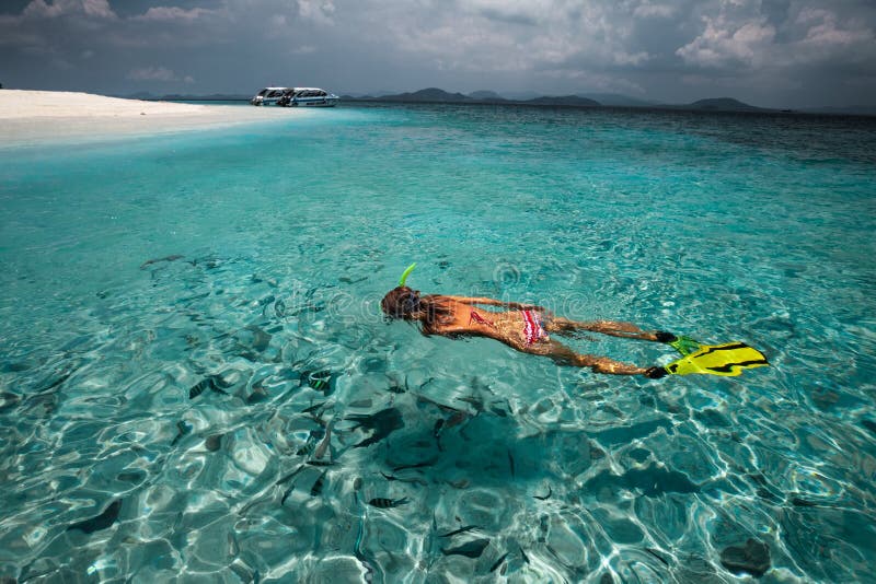 Lady in the sea stock image. Image of clouds, breath - 65947969
