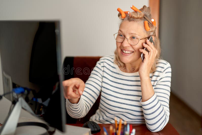 Lady Searching Information on Internet or Communicating Online Stock ...