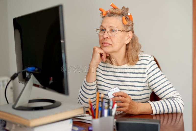 Lady Searching Information on Internet or Communicating Online Stock ...