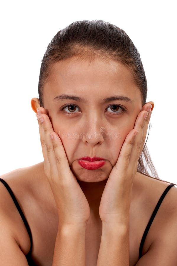 Lady showing her sad face stock image. Image of lady, holding - 4216741