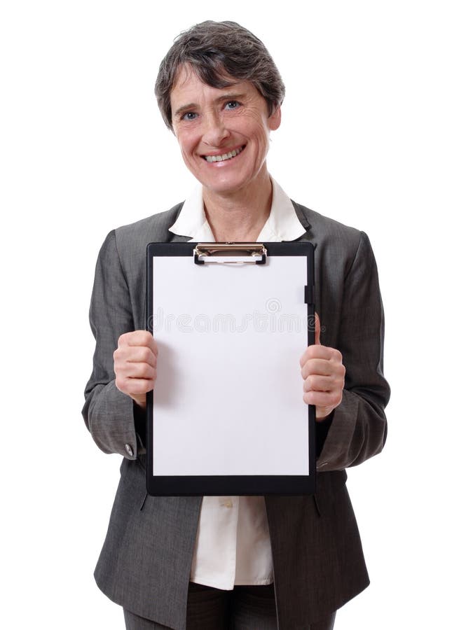 Lady showing a notepad stock image. Image of smile, blank - 19852185