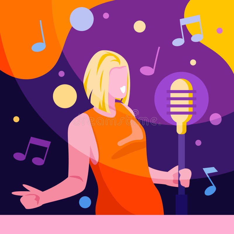 Lady Singing Song in Microphone on Party. Singer Performs on Stage ...