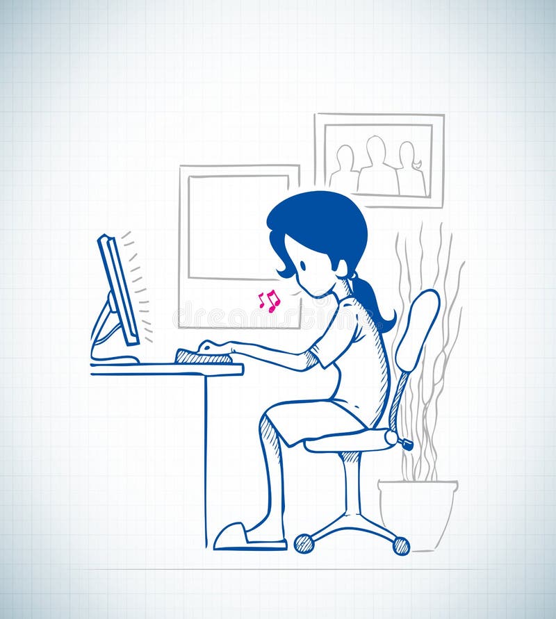 Kid Sit in Front of Computer Stock Vector - Illustration of cartoon ...
