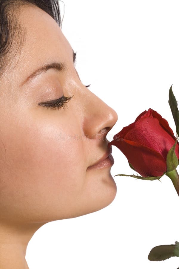 Lady smelling rose stock image. Image of hair, pretty - 2941997