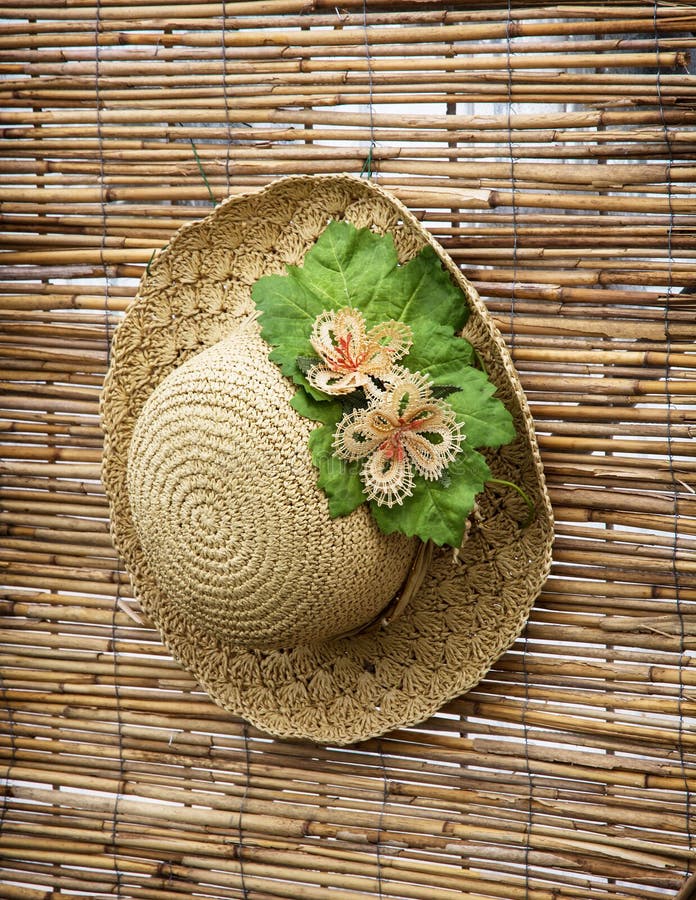 Lady Straw Hat with Decorative Flower Ribbon Stock Image - Image of ...