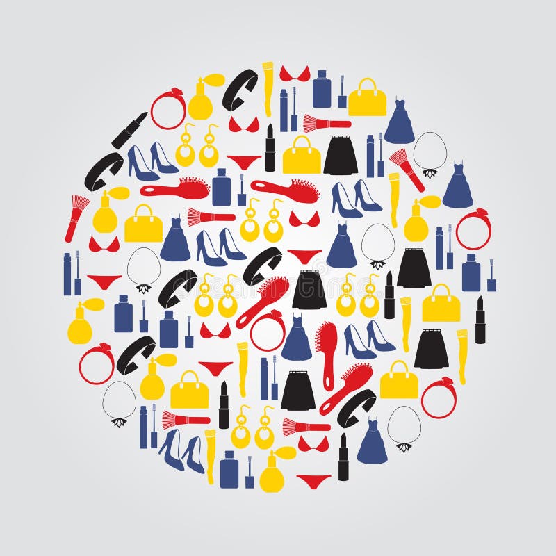 Lady Stuff Needs Color Icons Set in Circle Stock Vector - Illustration ...
