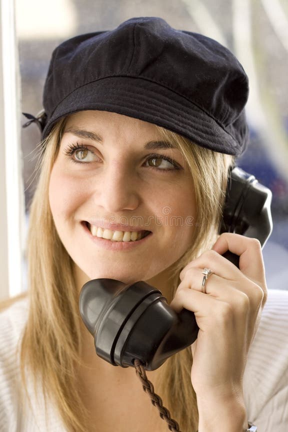 Lady Talking on Old Telephone Stock Photo - Image of call ...