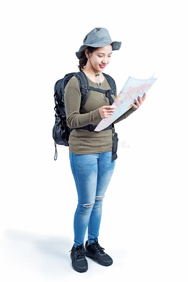 Lady tourist with backpack stock image. Image of forest - 55478093