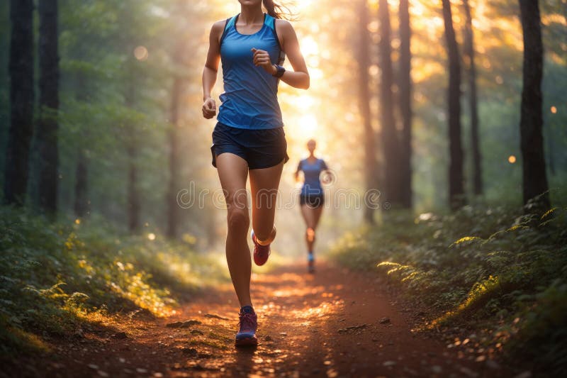 Lady Trail Runner Running on Forest Path. Ai Generative Stock ...
