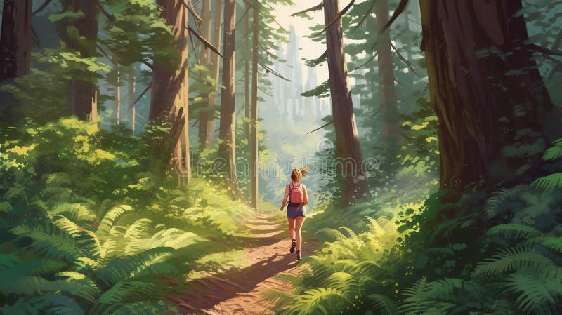 Lady Trail Runner Walks, Digital Art Illustration, Generative AI Stock ...