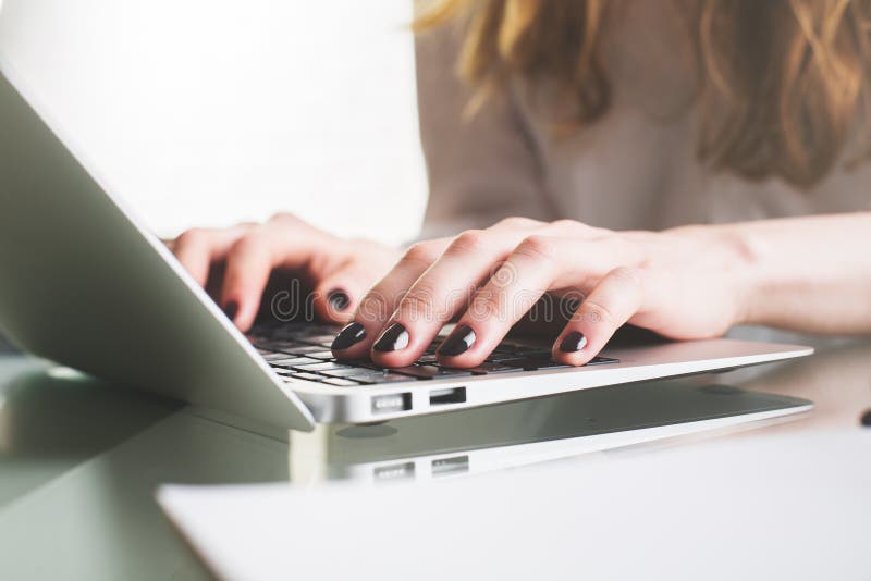 Lady Typing on Laptop Keyboard Stock Photo - Image of monitor, office ...