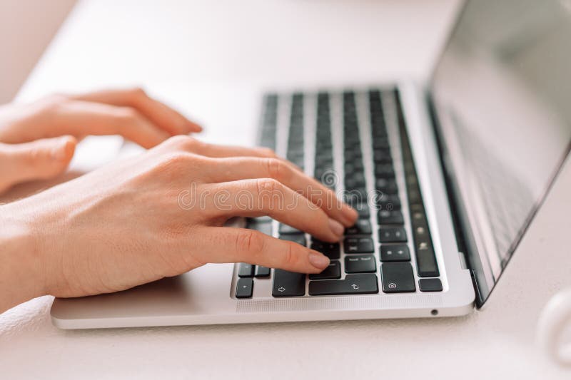 Lady Typing on Laptop Keyboard at Table Stock Photo - Image of adult ...