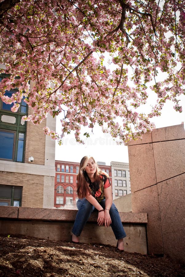 Lady under tree stock photo. Image of tree, pink, vertical - 12463608