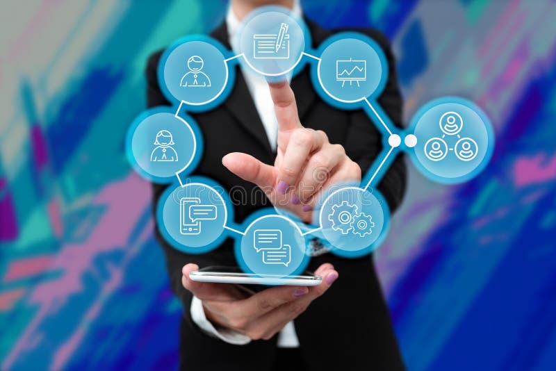 Lady in Uniform Side Standing Holding Tablet in Hand Virtually Toching ...