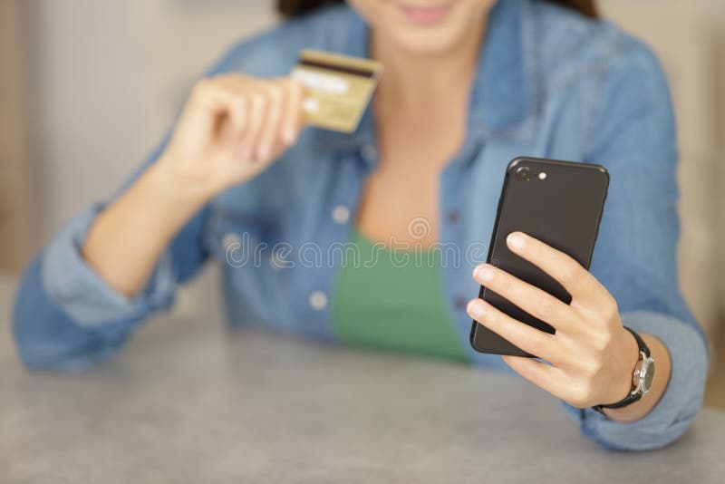 Lady Using Credit Card To Pay for Online Purchase Stock Image - Image ...