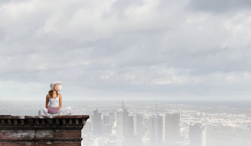 Lady using laptop stock photo. Image of freelancer, sitting - 60132884